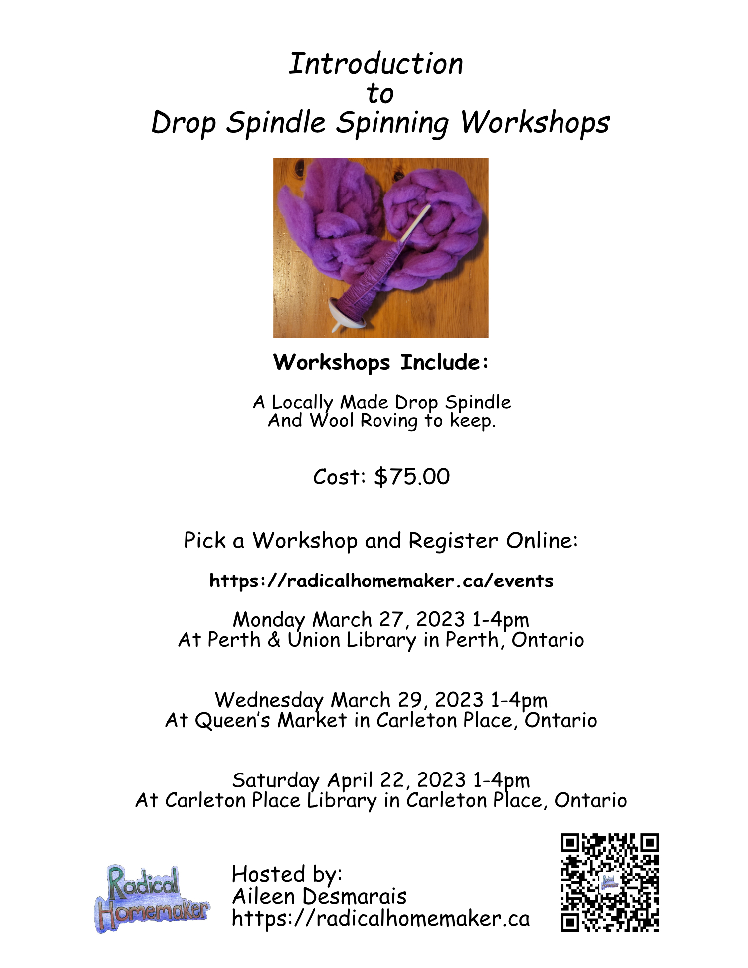 Introduction to Drop Spindle Spinning Flyer Mar 2023 Ad – Radical Homemaker